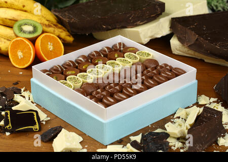 Light Blue Box of assorted luxury chocolate with truffles and pralines ...