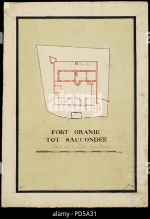 The floor plan of the Oranje fort at Sekondi, illustrated in a detailed ...