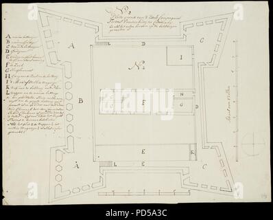 A floor plan of the Vredenburg fort at Komenda, illustrating the ...