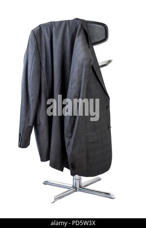 Suit jacket hanging on the back of a bar chair (as if left behind Stock ...
