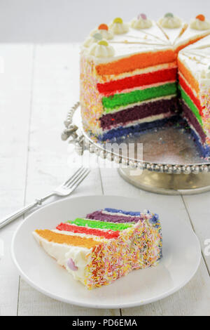 large layered rainbow cake Stock Photo - Alamy