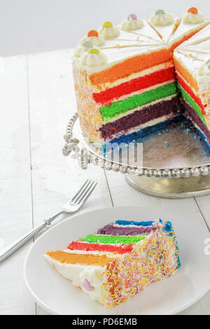 large layered rainbow cake Stock Photo - Alamy