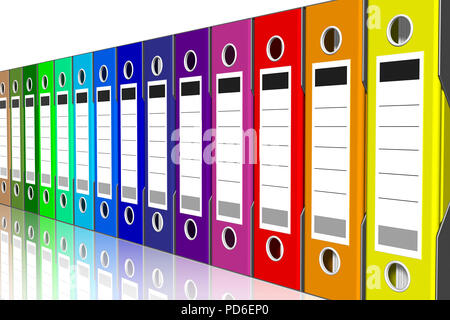 3D illustration. Series of folders of various colors wallets for ...