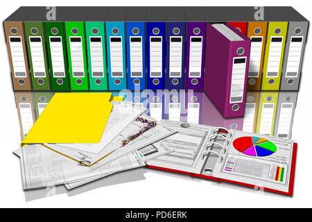 3D illustration. Series of folders of various colors wallets for ...