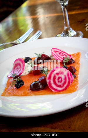 plated smoked salmon starter with beetroot Stock Photo - Alamy