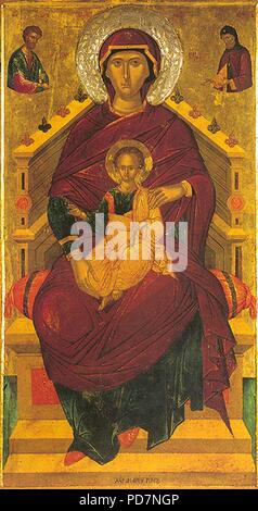 'The Mother of God Enthroned' by Andreas Ritzos is a Byzantine-style icon depicting the Virgin ...