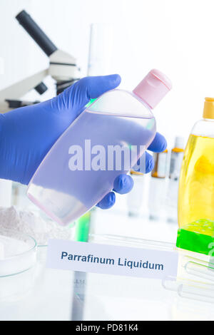 Noxious additives in cosmetics. Laboratory with chemical substances ...