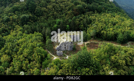 The fortresses of Kluže near Bovec, Slovenia are located in the narrow ...