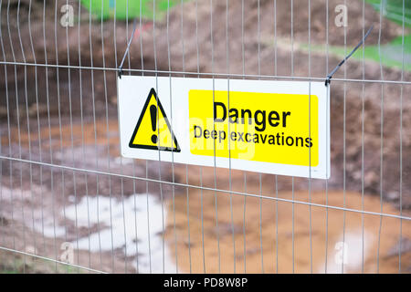 Caution deep excavation warning sign Stock Photo: 142213036 - Alamy