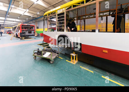 Minsk, Belarus - February 22, 2018: Bus production manufacture Stock ...