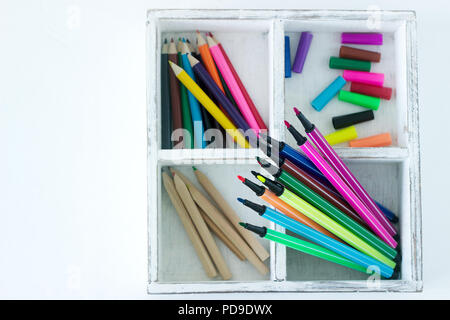 black boxs and pen on blue paper in strip Stock Photo - Alamy