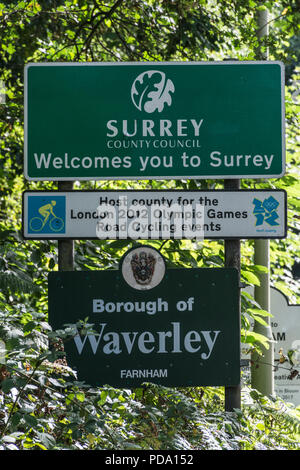 Surrey county council sign, welcome sign, UK Stock Photo - Alamy