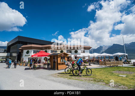Rest and relaxation area at the Gaislachjoch cable car middle station ...