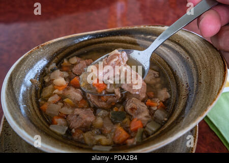 Traditional Icelandic lamb soup, bread and butter, summer time, indoor ...