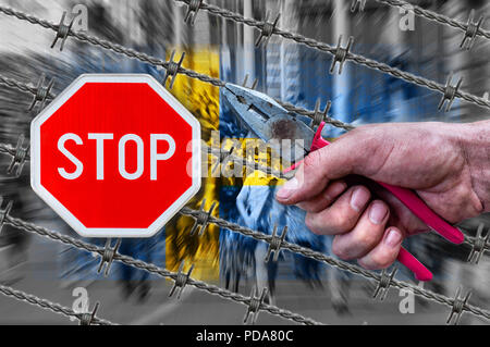 Sweden flag and barb wire with pliers Stock Photo - Alamy