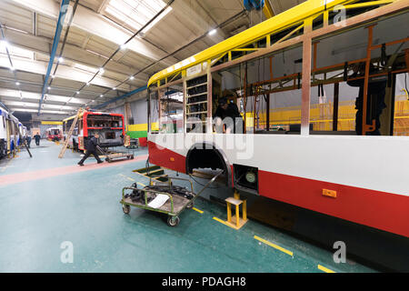 Minsk, Belarus - February 22, 2018: Bus production manufacture Stock ...