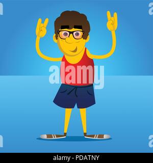 Yellow man with hands in rocker pose. Vector cartoon illustration Stock ...