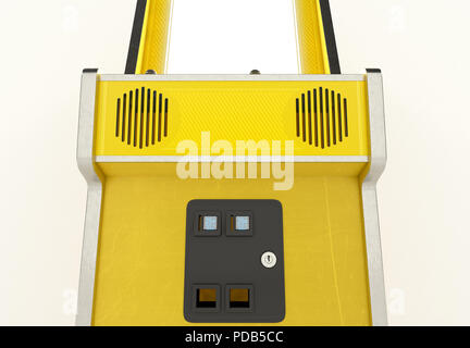 A vintage yellow unbranded arcade machine with a blank screen on a ...