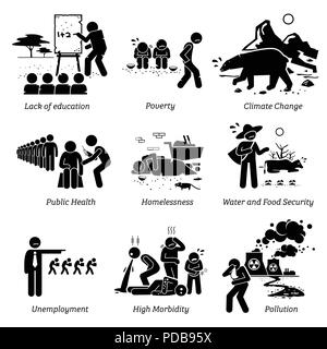 Social Problems and Critical Issues Stick Figure Pictogram Icons Stock ...