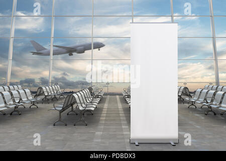 Blank white airplane mockup stand, profile view, 3d rendering. Clear ...