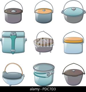 Cauldron pot kettle halloween icons set. Simple illustration of 9 ...