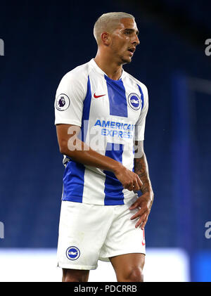 Anthony Knockaert of Brighton & Hove Albion is challenged by David ...