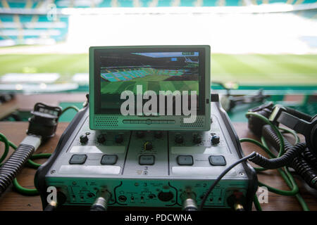General view of the commentary box before the UEFA Champions League ...