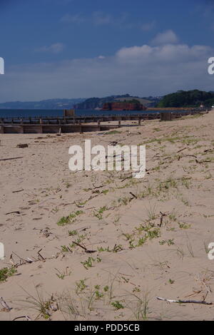 The beach along Dawlish Warren looking towards Exmouth, Devon, England ...
