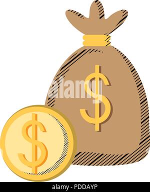 money sack and coin icon over white background, vector illustration ...