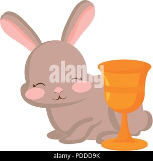 cute rabbit and holy grail over white background, vector illustration ...