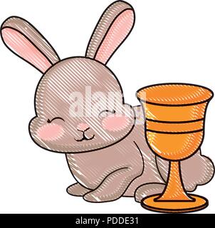 cute rabbit and holy grail over white background, vector illustration ...
