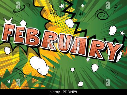 Vector cartoon style illustration of February 2019 year calendar page ...