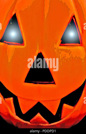 Close up of carved halloween pumpkin against smoke effect on grey ...