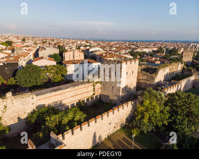 Aerial Drone View of Ancient Constantinople's Walls in Istanbul ...