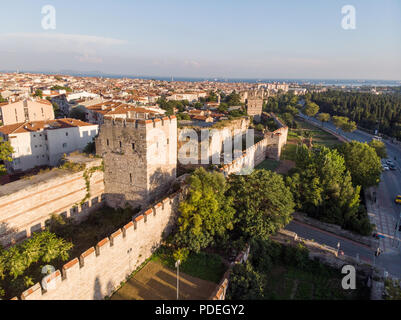 Aerial Drone View of Ancient Constantinople's Walls in Istanbul ...