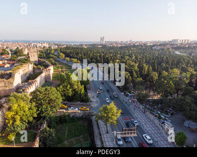 Aerial Drone View of Ancient Constantinople's Walls in Istanbul ...