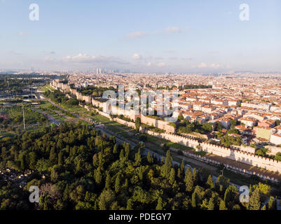 Aerial Drone View of Ancient Constantinople's Walls in Istanbul ...