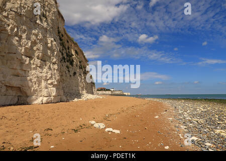 A view of the sandy beach and cliffs at Joss Bay in Kent Stock Photo ...