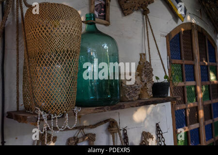 retro style decoriation of white wall with different objects Stock ...