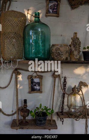 retro style decoriation of white wall with different objects Stock ...