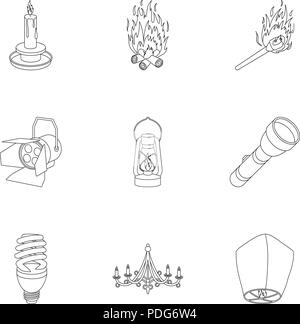 Light source outline icons in set collection for design. Light and ...