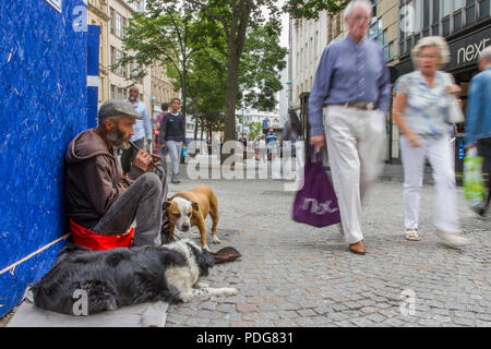 Beggar with dog in Preston, UK. 8 Dec 2023. Sleeping rouigh at ...