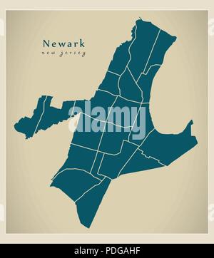 Newark New Jersey Map with neighborhoods and modern round shapes Stock ...