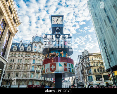 Swiss Glockenspiel clock at Leicester Square, London, England, UK Stock ...