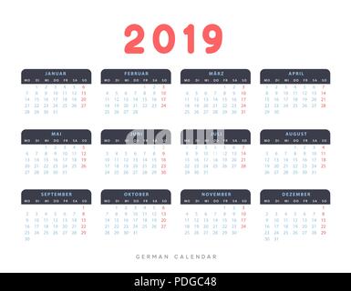 Germany calendar for 2019 years, week starts on Monday. Design calender ...