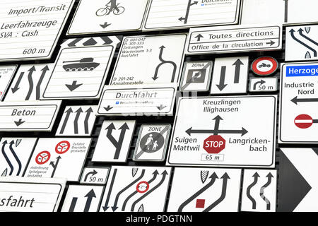 Road signs in the Swiss Museum of Transport (Verkehrshaus der Schweiz ...