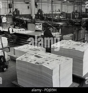 1950s, historical, magazine printers, printing presses at a printworks ...