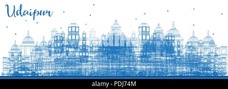 Outline Udaipur India City Skyline with Historical Buildings Isolated ...