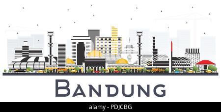 Bandung Indonesia City Skyline with Gray Buildings and Reflections ...