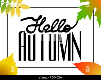Hello autumn hand drawn vector calligraphy with leaves set. Cute ...